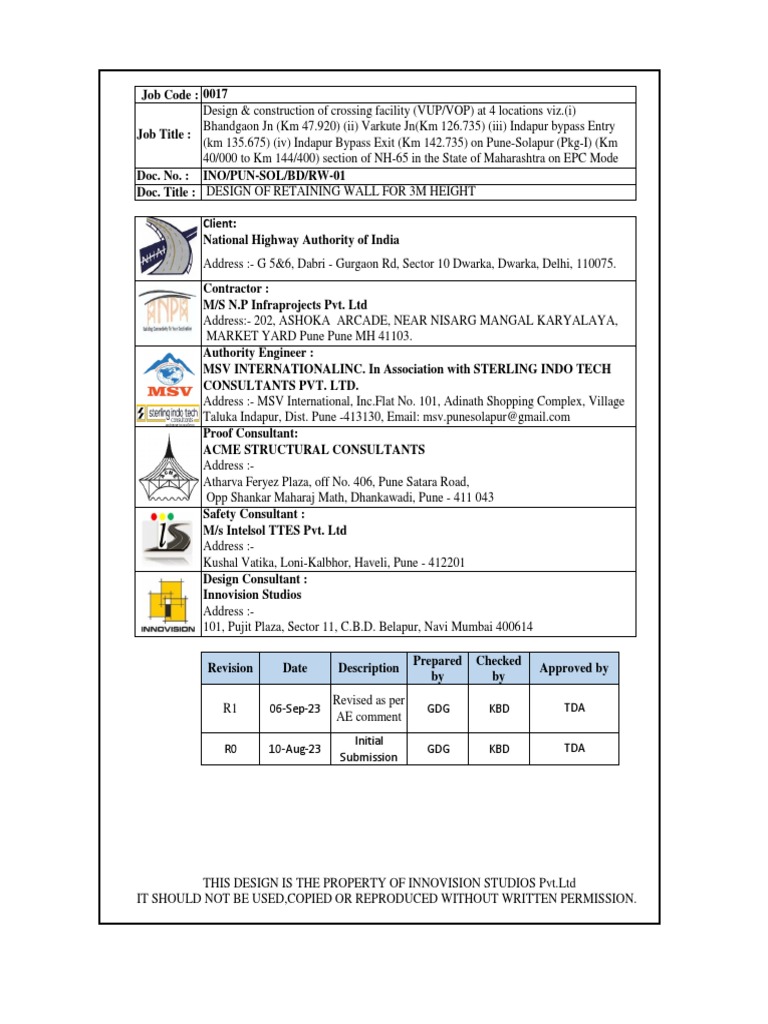 Design Note Retaining Wall 3m r1 | PDF | Bending | Structural Engineering