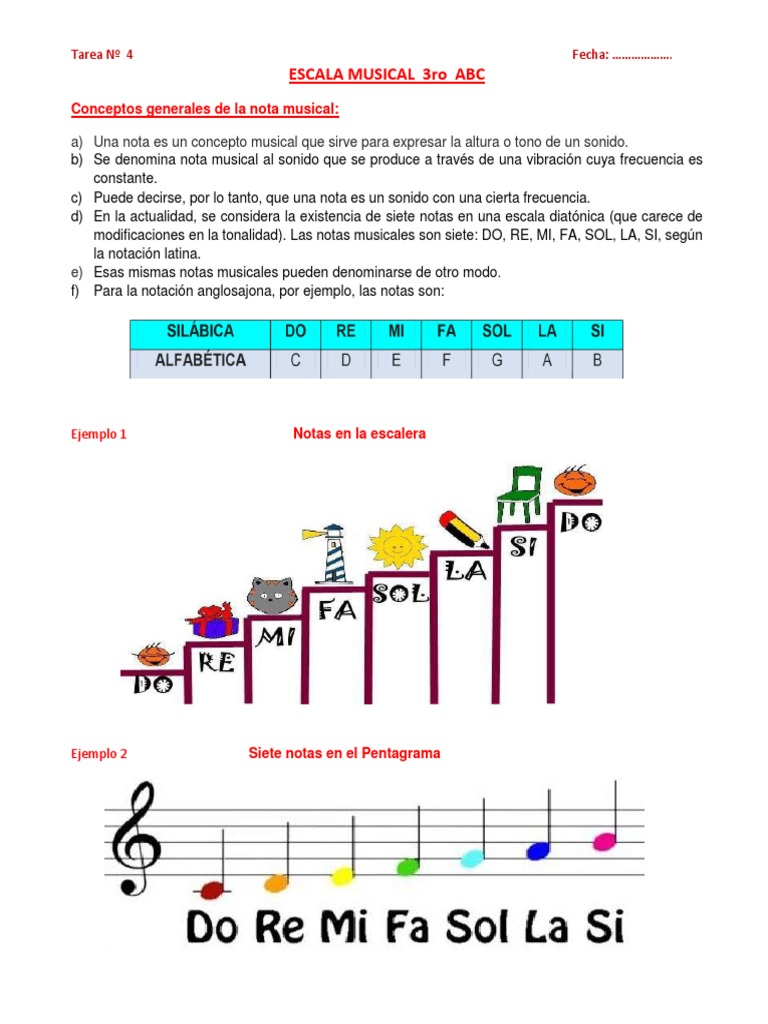 Tarea # 4 ESCALERA MUSICAL 3ro ABC | PDF