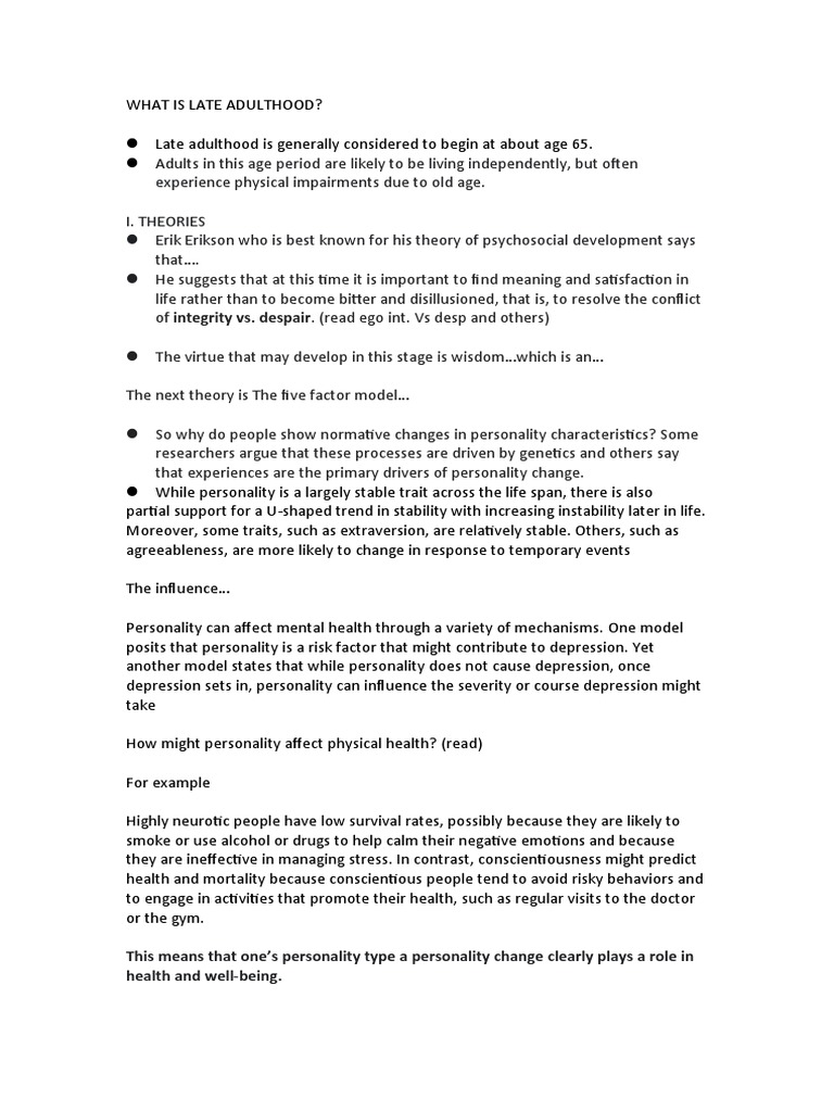 What Is Late Adulthood | PDF | Adolescence | Psychology