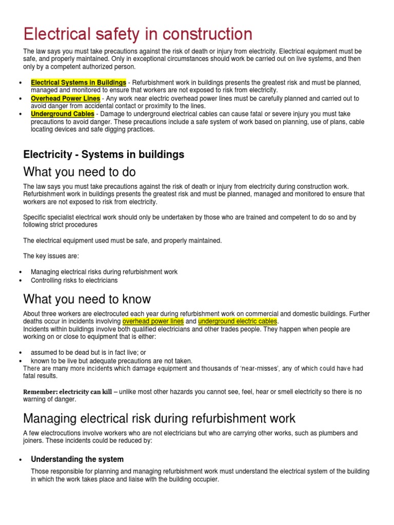 Electrical Safety in Construction | PDF | Electrician | Electrical ...