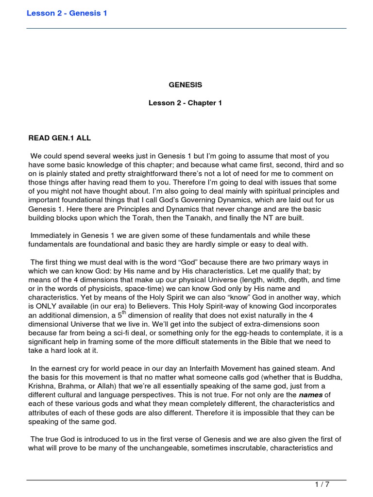 En Us Text Genesis l02 Ch1 | PDF | Genesis Creation Narrative | God