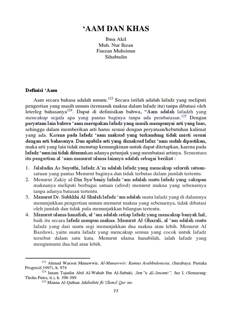 Studi 'Aam dan Khas dalam Bahasa Arab | PDF