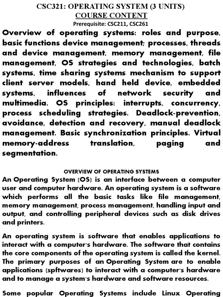 CSC 321 Operating System | PDF | Operating System | Scheduling (Computing) CSC 321 Operating System | PDF | Operating System | Scheduling (Computing)