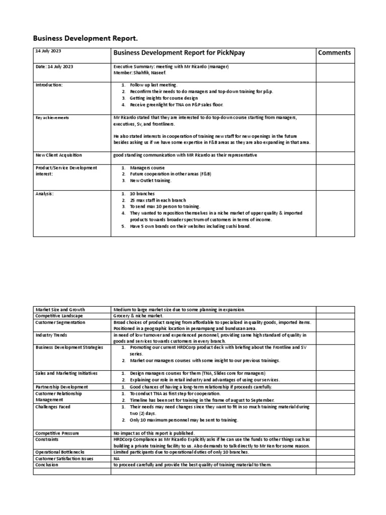 Business Development Report Template V1.1 | PDF | Mass Media | Business ...