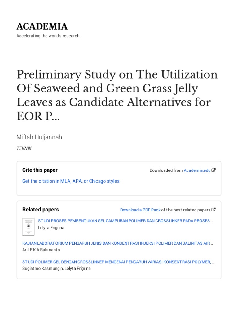 Studi Awal Pemanfaatan Rumput Laut Dan Daun Cincau Hijau | PDF