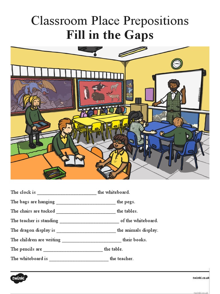 T E 564B Classroom Place Prepositions Fill in The Gaps Editable | PDF ...