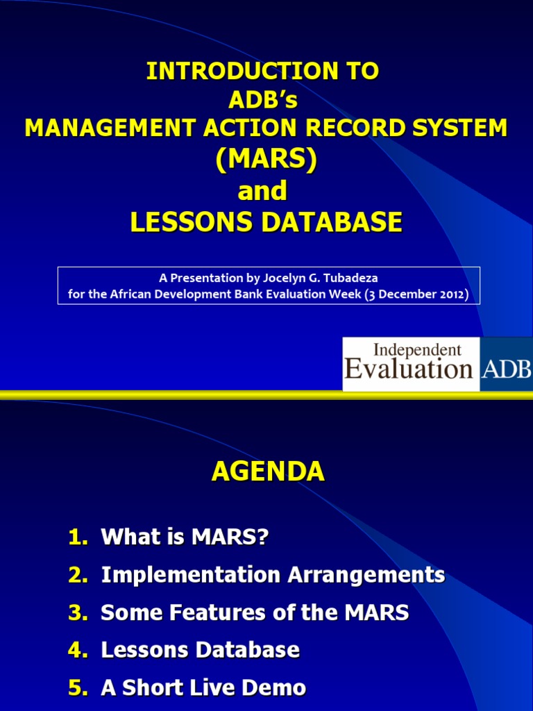 Introduction To ADB'S Management Action Record System (Mars) and ... Introduction To ADB'S Management Action Record System (Mars) and ...