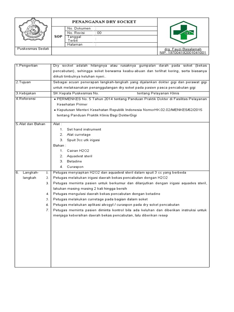 SOP Baru Dry Socket | PDF