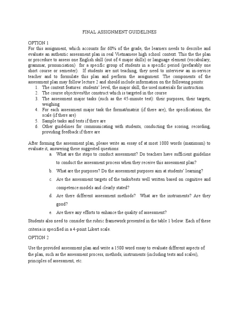 FINAL ASSIGNMENT GUIDELINES | PDF | Educational Assessment | Cognitive ...