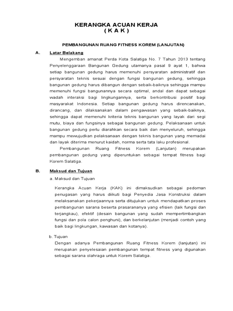 KAK Pembangunan Fitness Korem | PDF