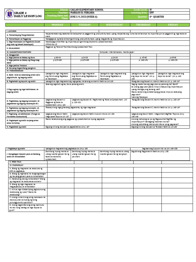 DLL - Epp 4 - Q4 - W6 | PDF
