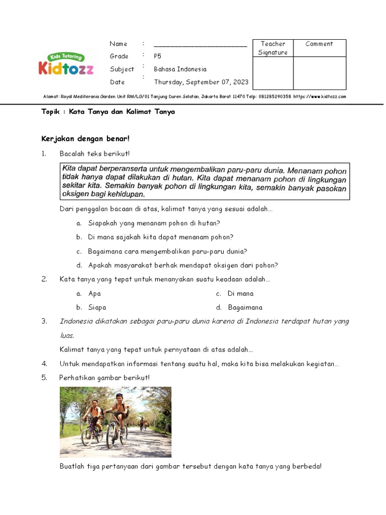 Latihan Kata Tanya Bahasa Indonesia | PDF | Seni & Disiplin Bahasa