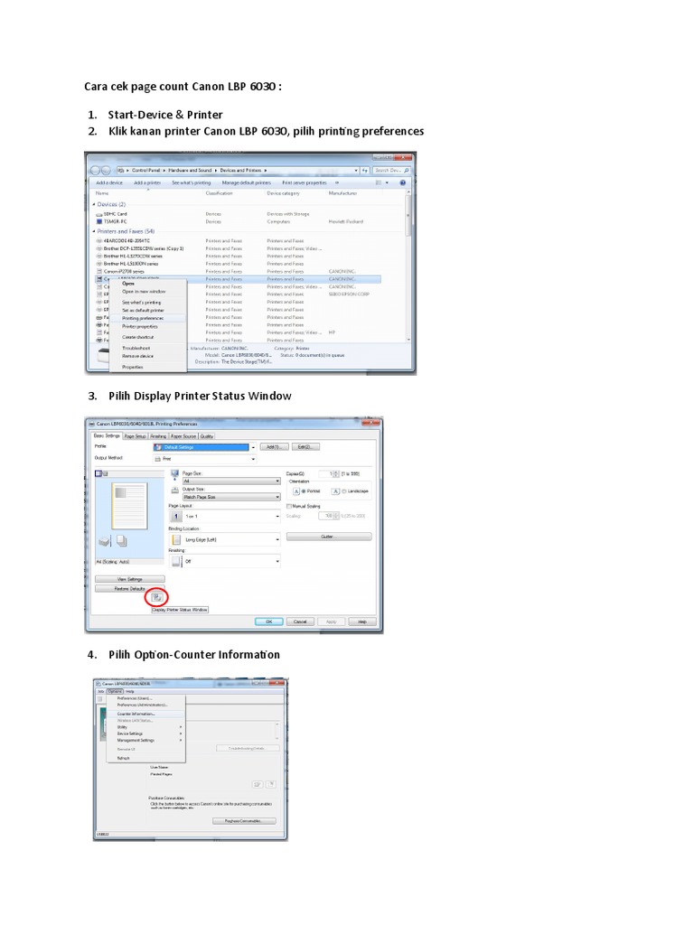 Cek Page Count Canon LBP 6030 | PDF
