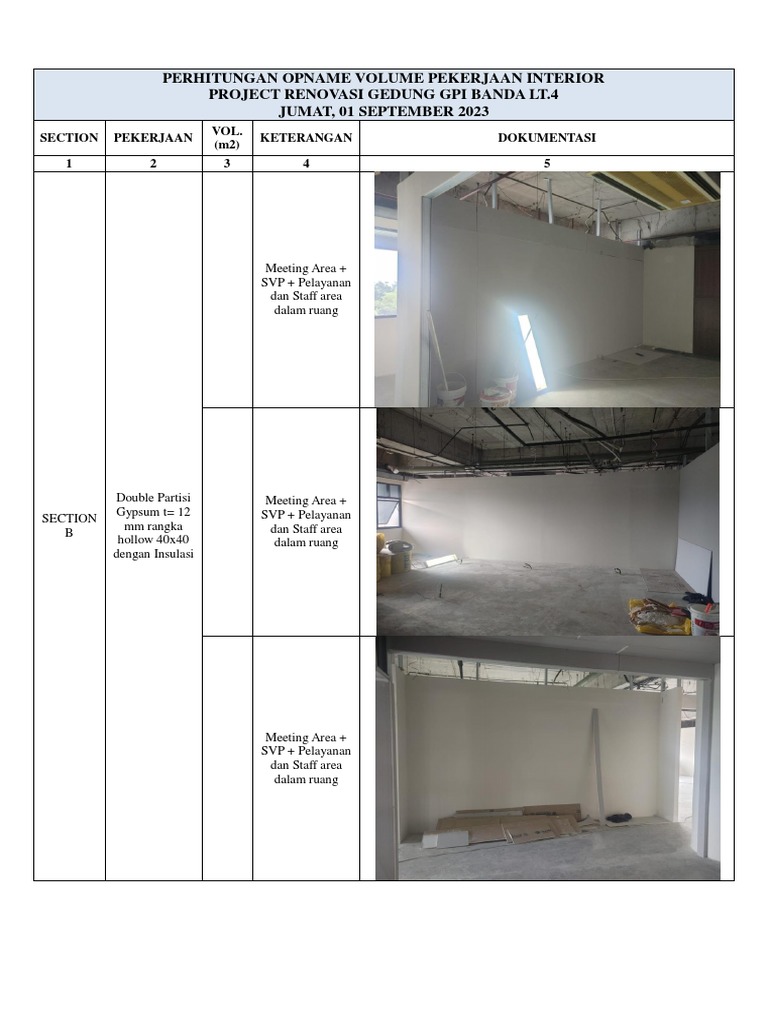 Perhitungan Opname Pekerjaan Dinding Partisi Gypsum 2 Muka | PDF