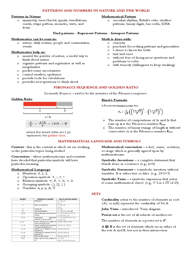 MATH035 Module 1 Reviewer | PDF | Set (Mathematics) | Pattern