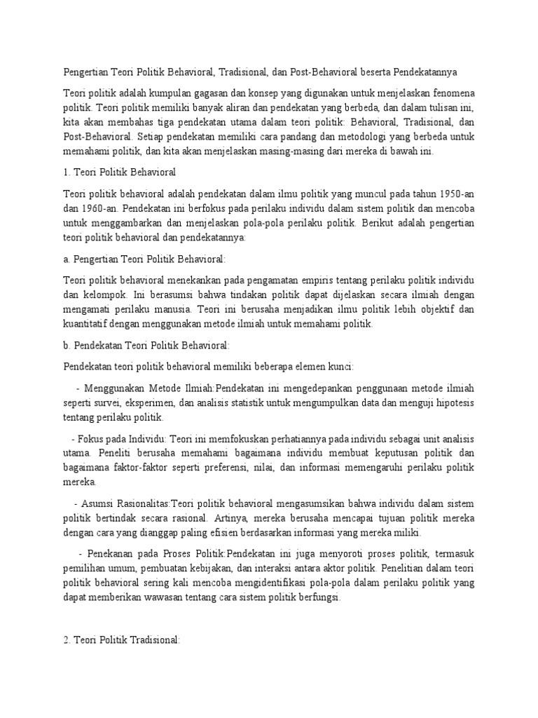 Pengertian Teori Politik Behavioral | PDF | Politik | Sains & Matematika