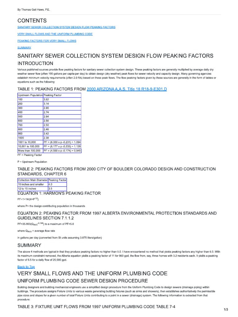 Sewer Peak Factor | PDF