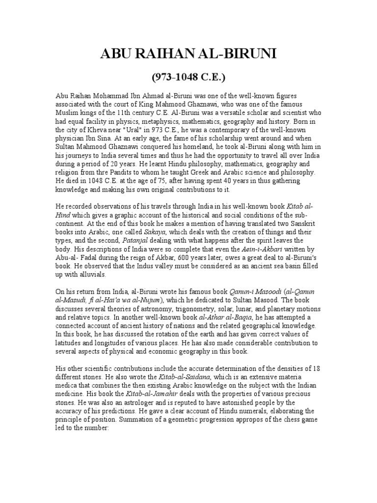 Abu Raihan Al Biruni | PDF | Science | Religion And Belief