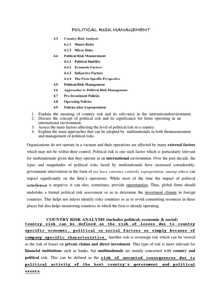 Lecture 8 - Political Risk Management | PDF | Risk | Risk Management