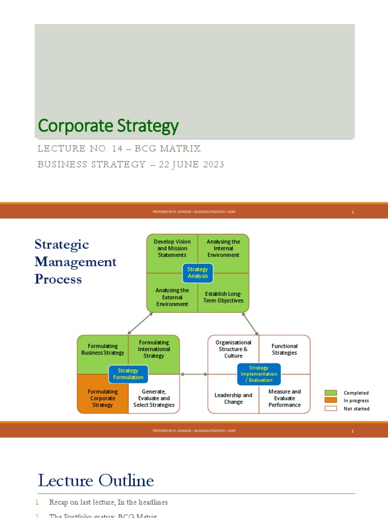 Business Strategy Bcg Matrix Lecture 22 Jun 2023 Pdf Strategic