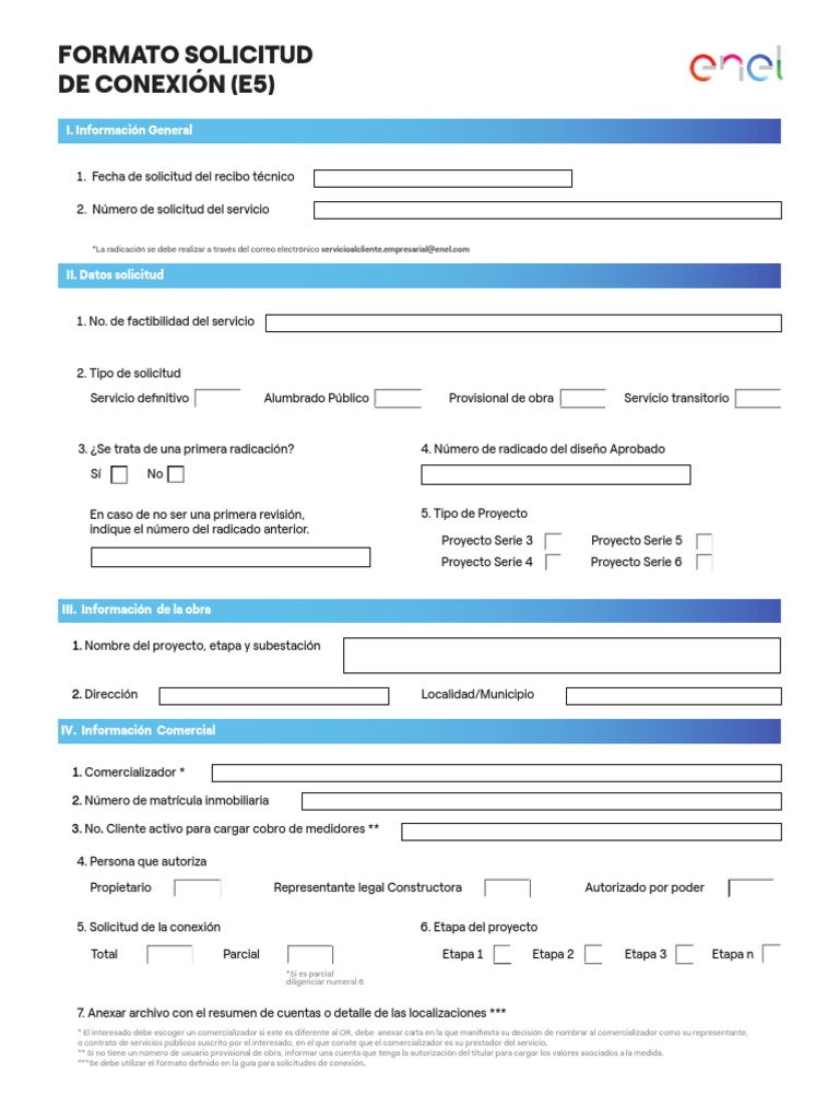 Formato Solicitud Conexión E5 Enel | PDF