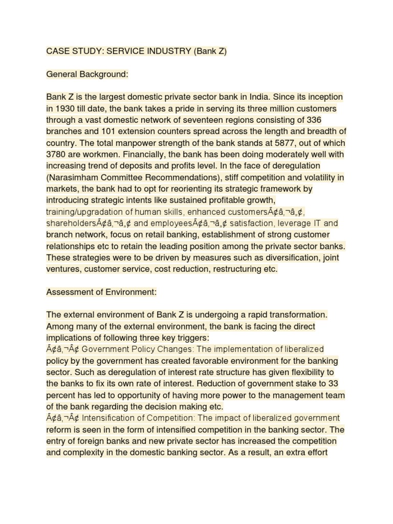 Case Study Bank Z | PDF | Banks | Strategic Management