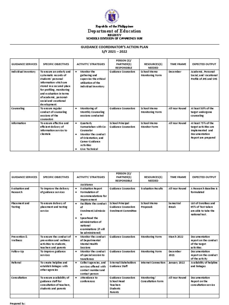 Action Plan Guidance Coordinator | PDF | School Counselor