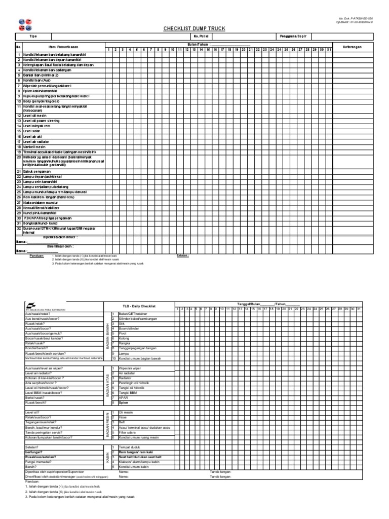 F-HSE-26 Form Checklist Dump Truck | PDF