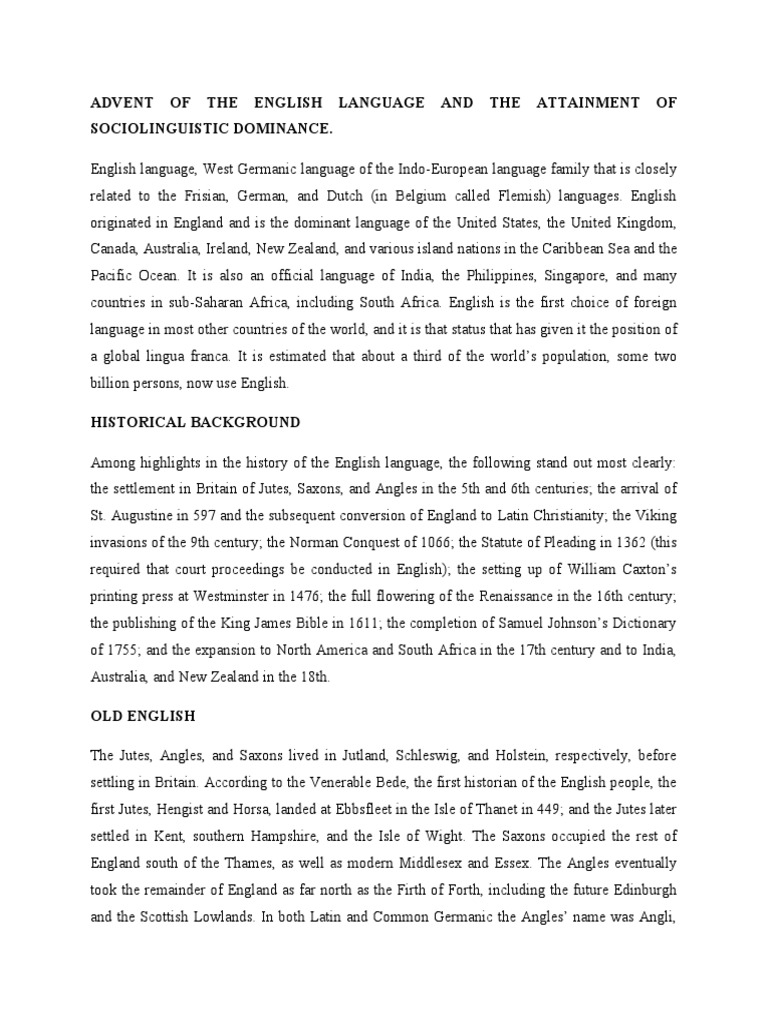 Advent of The English Language and The Attainment of Sociolinguistic ...