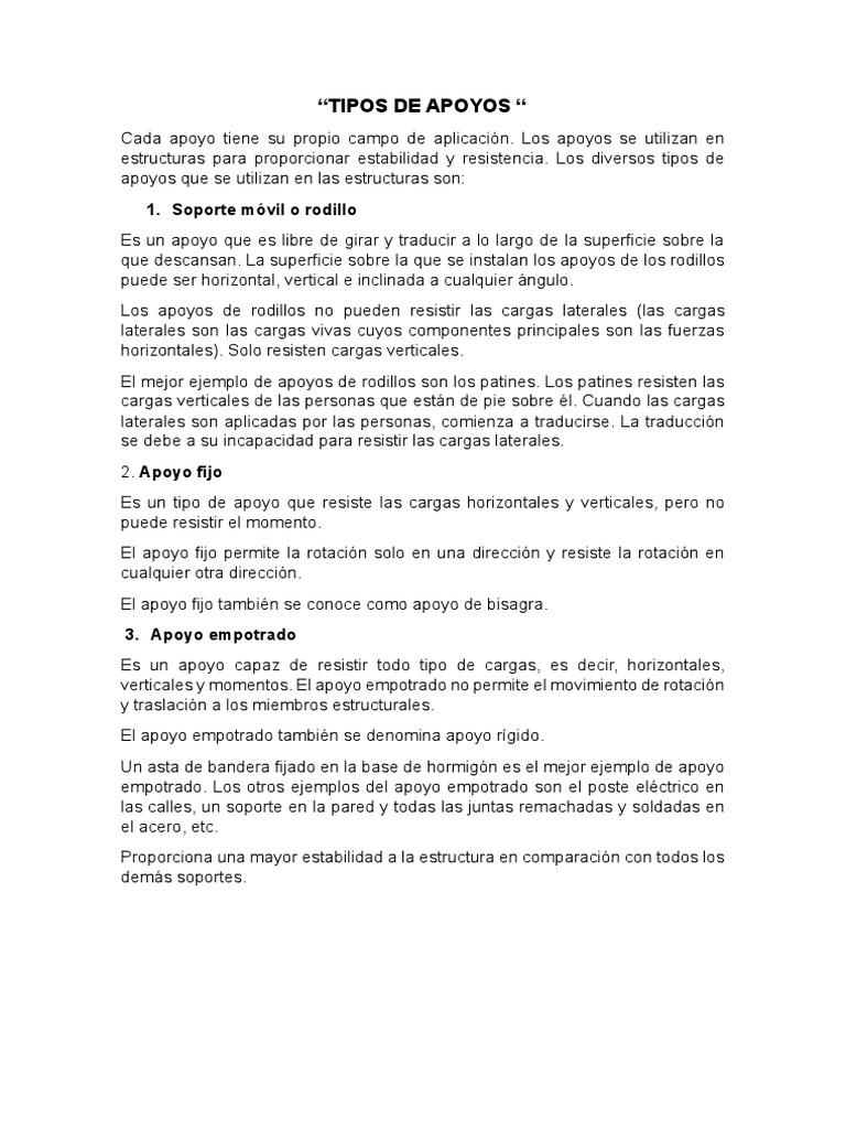 Tipos de Apoyos (Tipos y Una Pequeña Descripción de Cada Una de Ellas ...