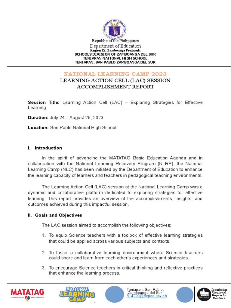 Accomplishment Report - LAC | PDF | Learning | Teachers