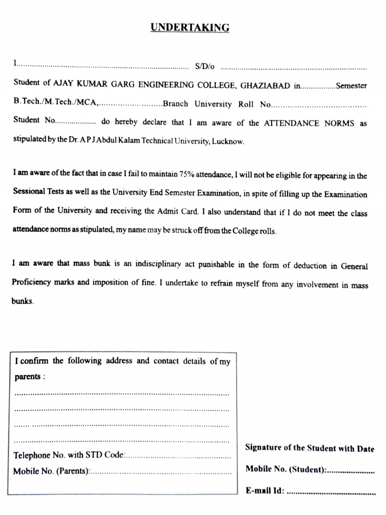 Attendance Undertaking for Students | PDF | Career & Growth