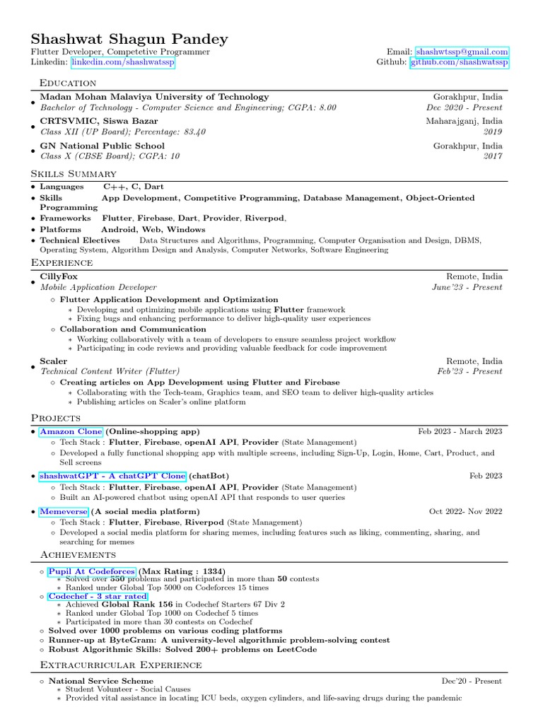 Shashwat Shagun Pandey: Flutter Developer | PDF | Application Software ...