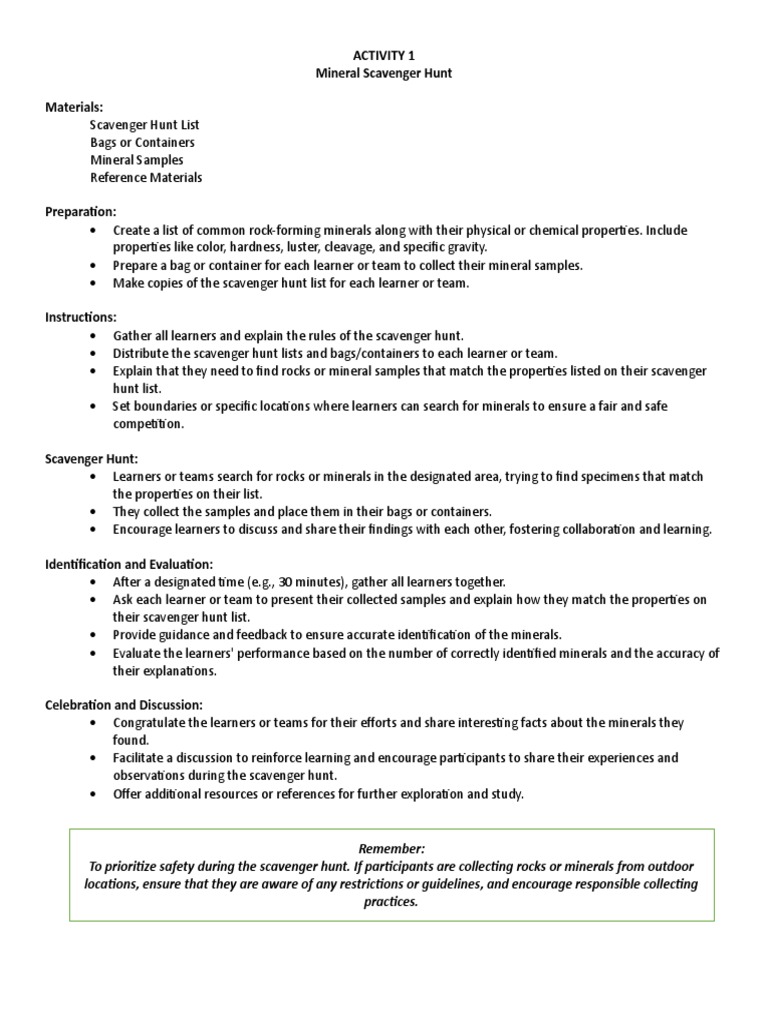 Fun Field Activity-G11 Science Lesson 2 | PDF | Learning | Minerals