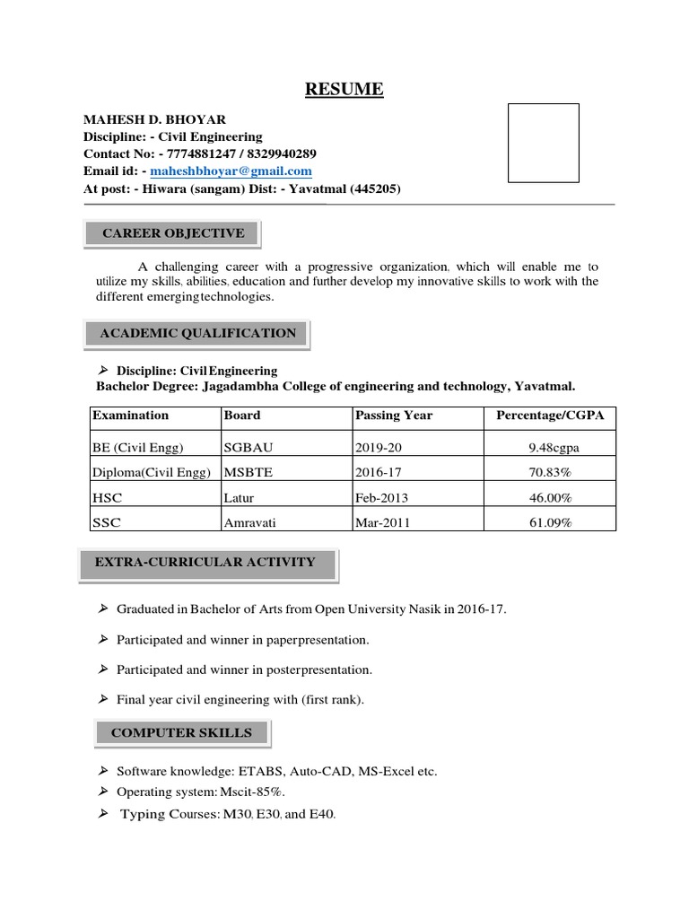 RESUME Mahesh | Download Free PDF | Civil Engineering