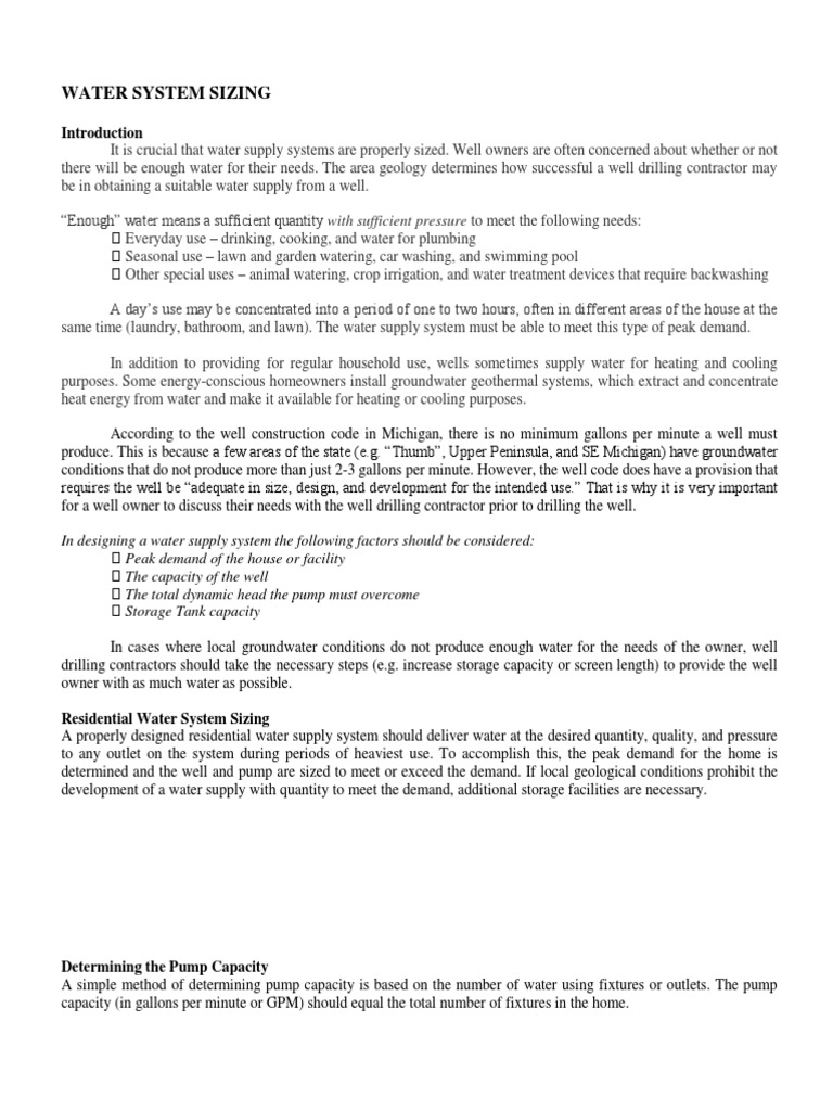Water System Sizing Lecture | PDF | Pump | Water