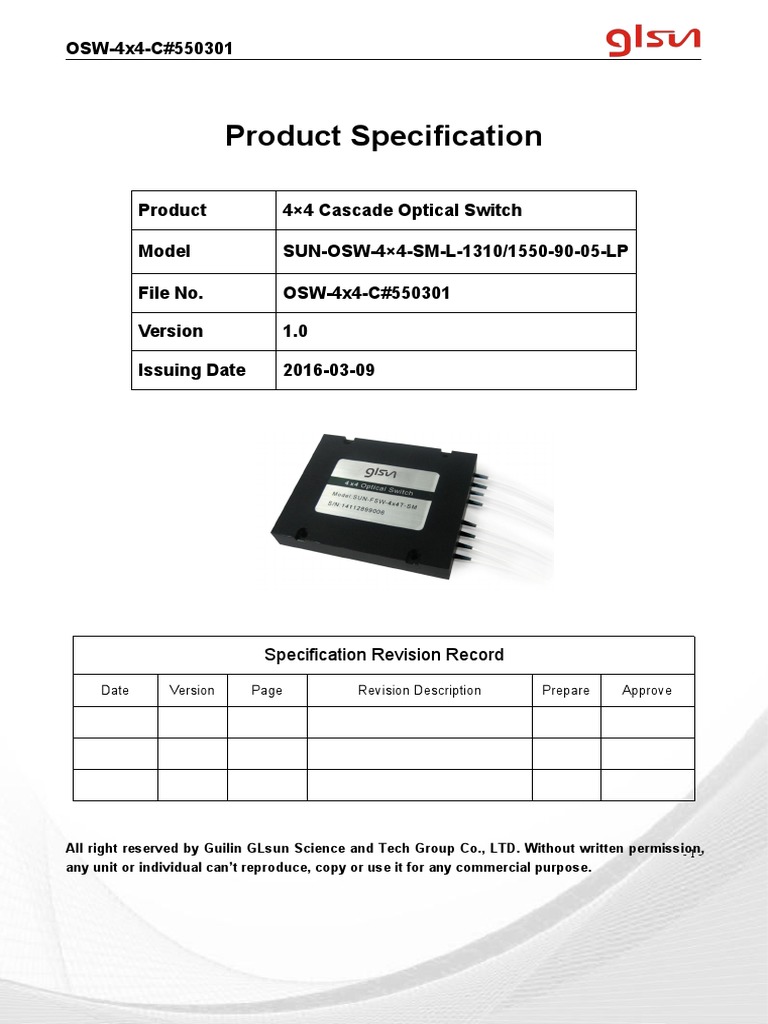 4x4 Cascade Optical Switch Specification | PDF | Optical Fiber ...