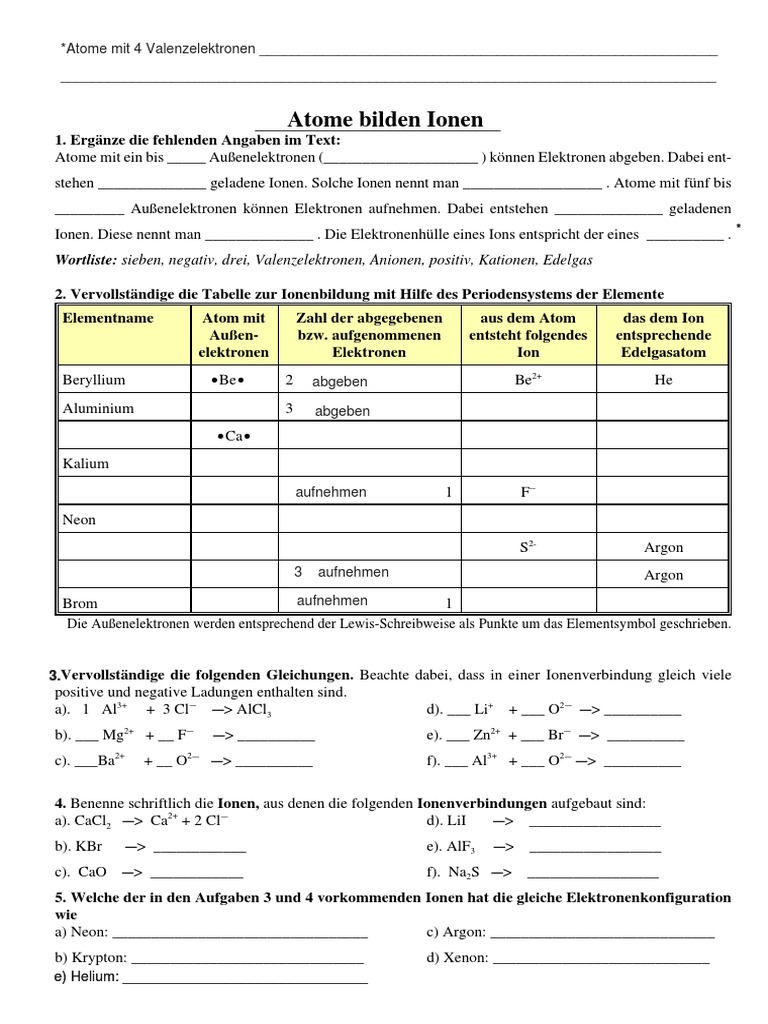 Übung Ionenbildung | PDF
