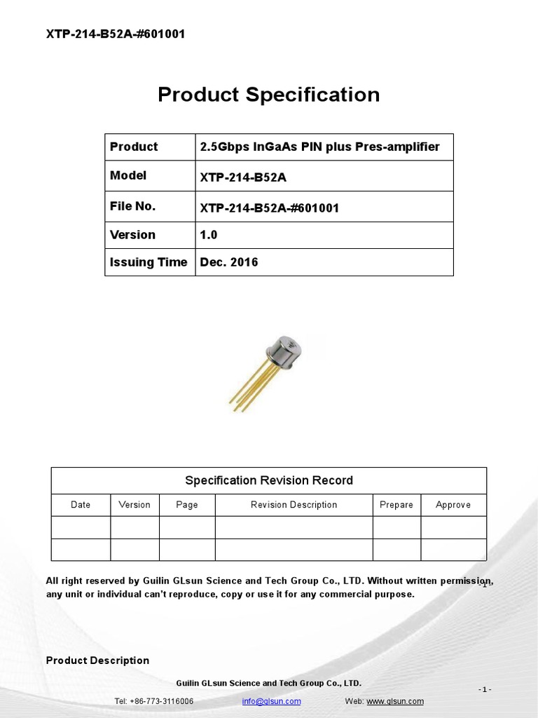 To46 2.5g Super Tia DFB Laser Diode Data Sheet 601001 | PDF | Optical ...