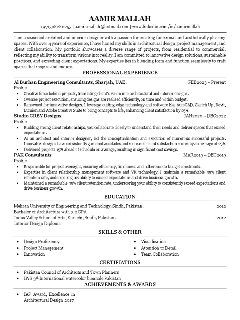 Aamir Resume 6-9-23 | PDF | Architect | Project Management