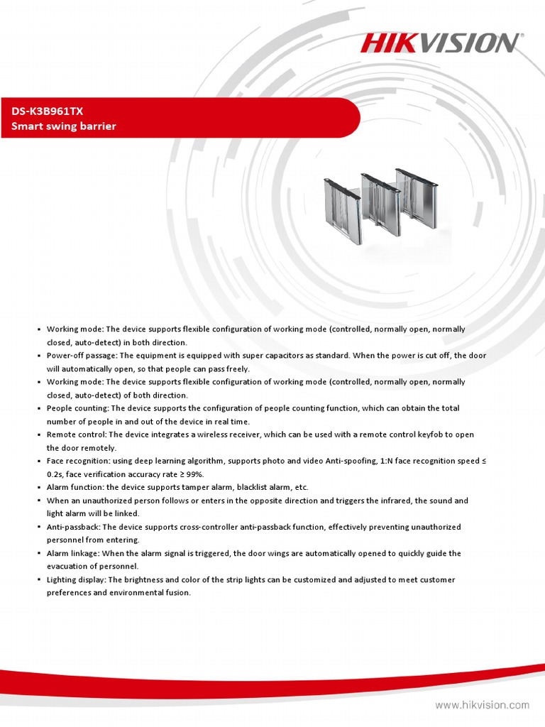 DS-K3B961TX-Swing-Barrier Datasheet V1.0 20220825 | PDF | Remote ...