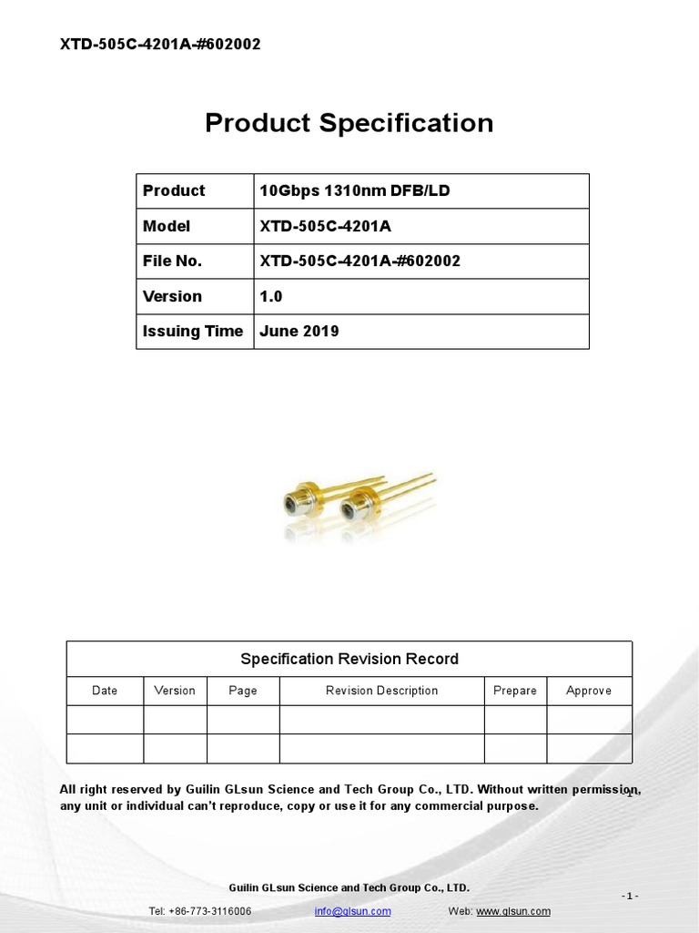 10Gbps 1310nm DFB Laser Diode Specs | PDF | Optics | Physical Sciences