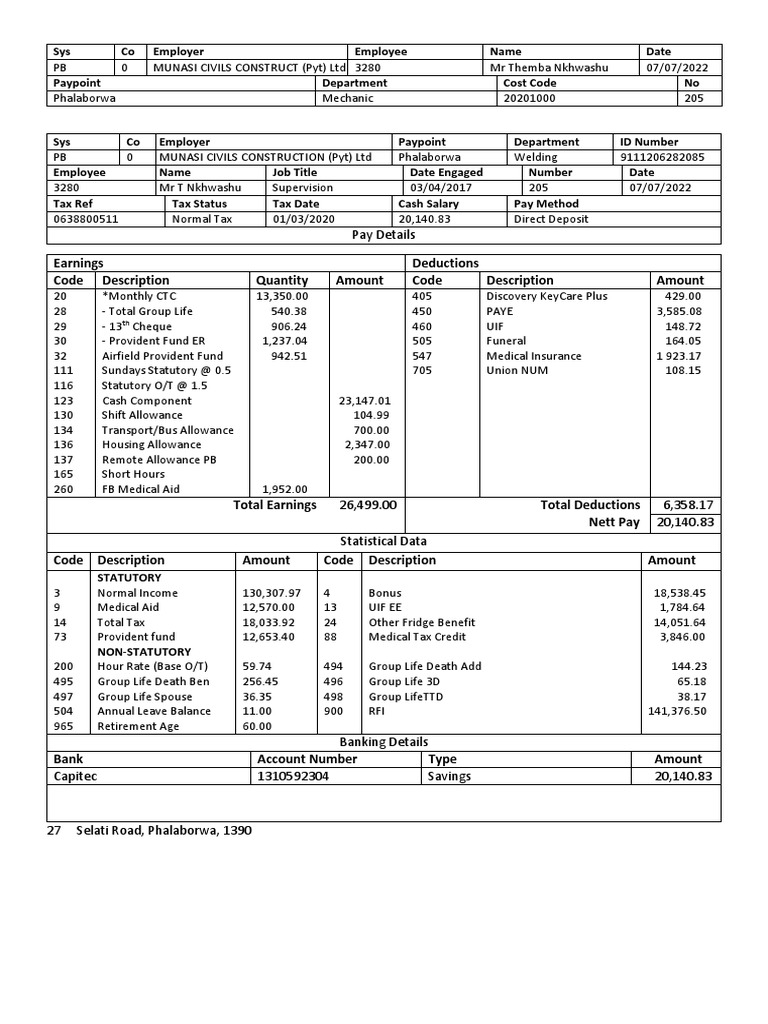 Pay Details: Earnings Deductions Code Description Quantity Amount Code ...