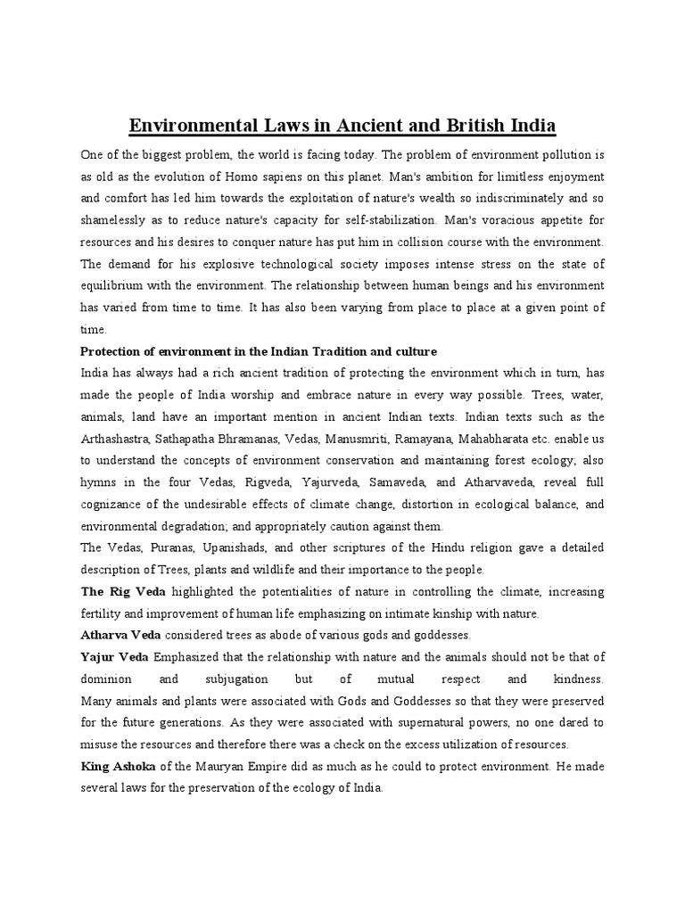 Ancient and British India's Environmental Laws | PDF | Vedas | Forestry