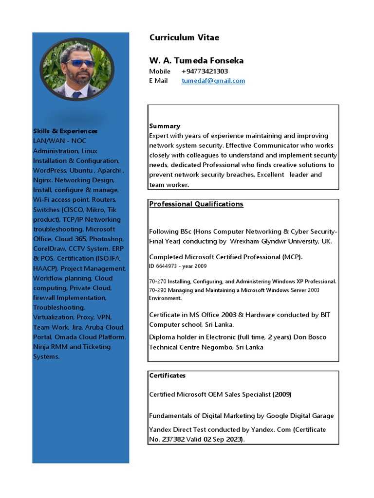 Fonseka Tumeda CV | PDF | Computer Network | Router (Computing)