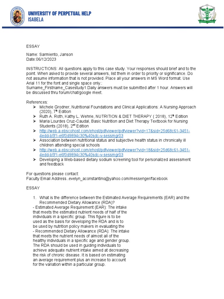RUBRICS Nutri Lec Week 1 Prelim Essay | PDF | Nutrients | Diet (Nutrition)