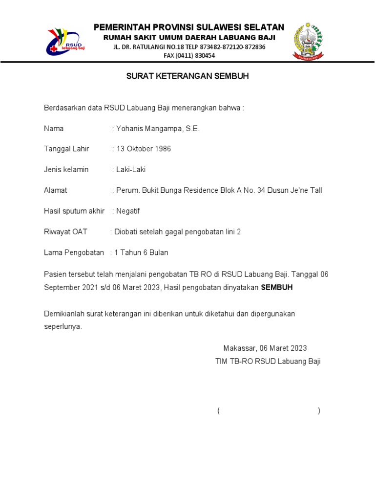 Surat Keterangan Sembuh | PDF