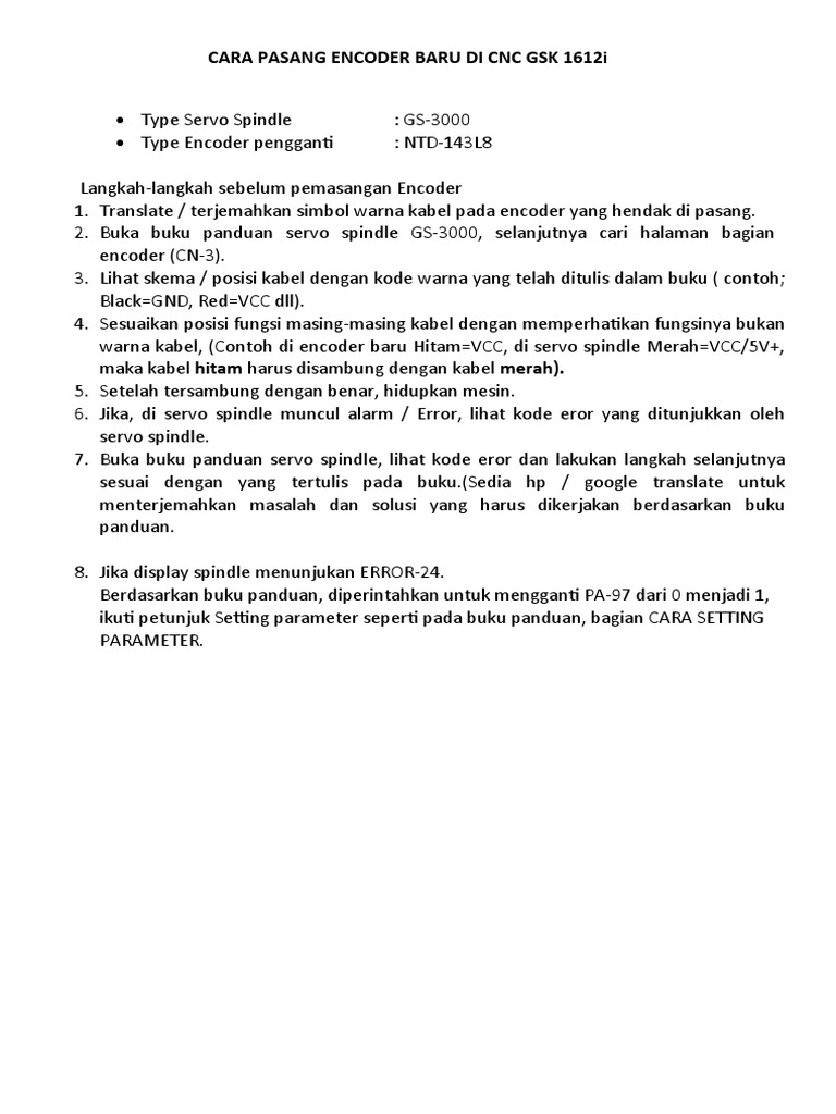 Panduan Pasang Encoder CNC GSK 1612i | PDF