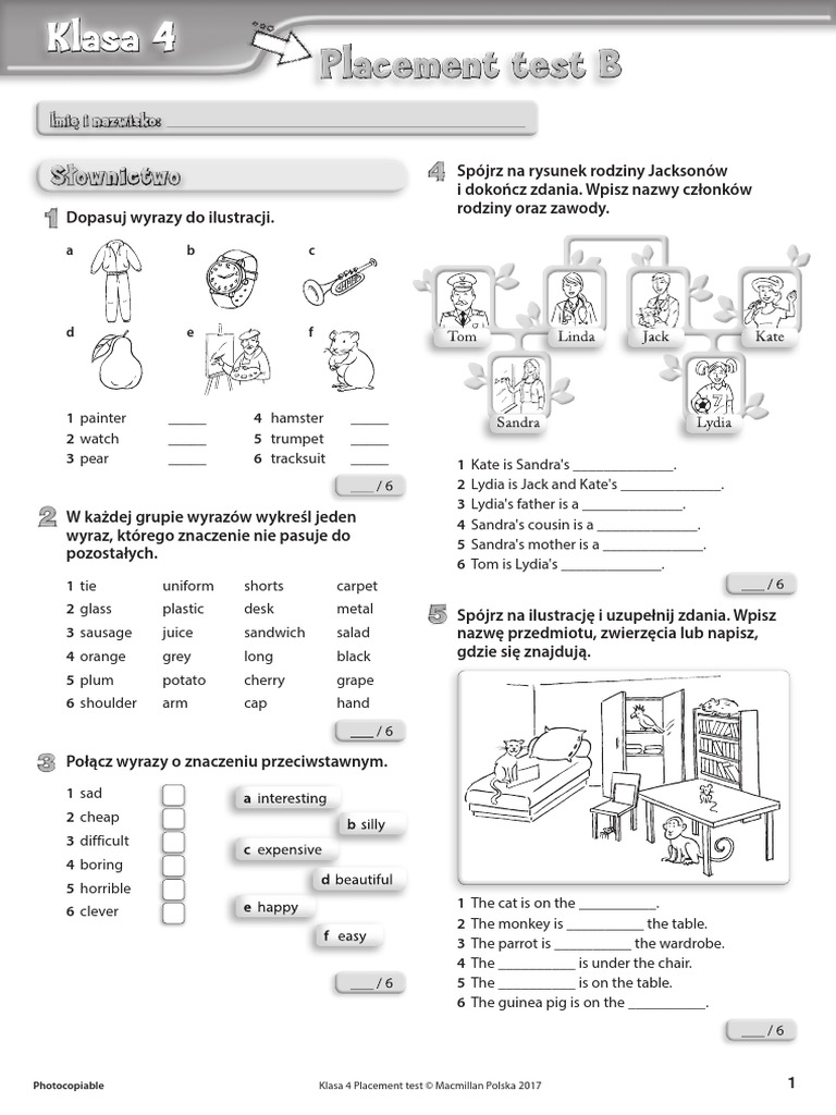 KLASA 4 Placement TESTS B | PDF