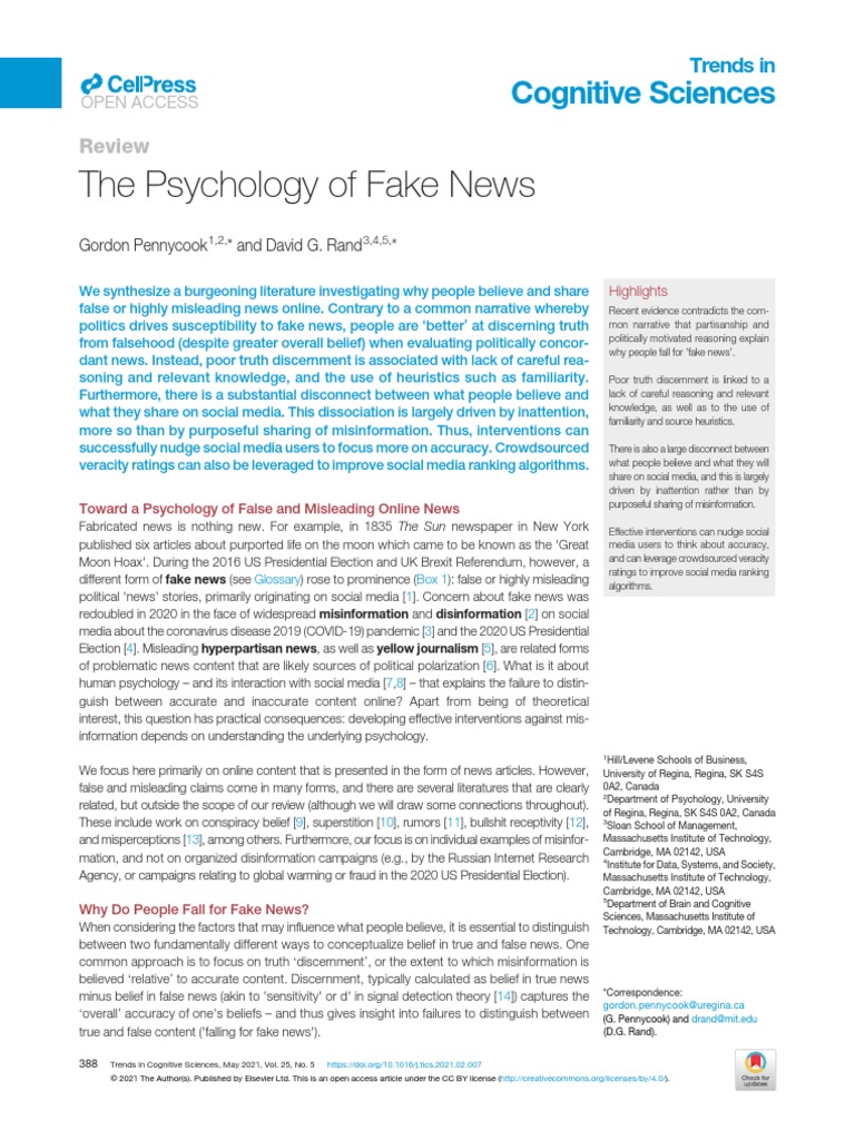 The Psychology of Fake News | PDF | Popular Culture & Media Studies ...